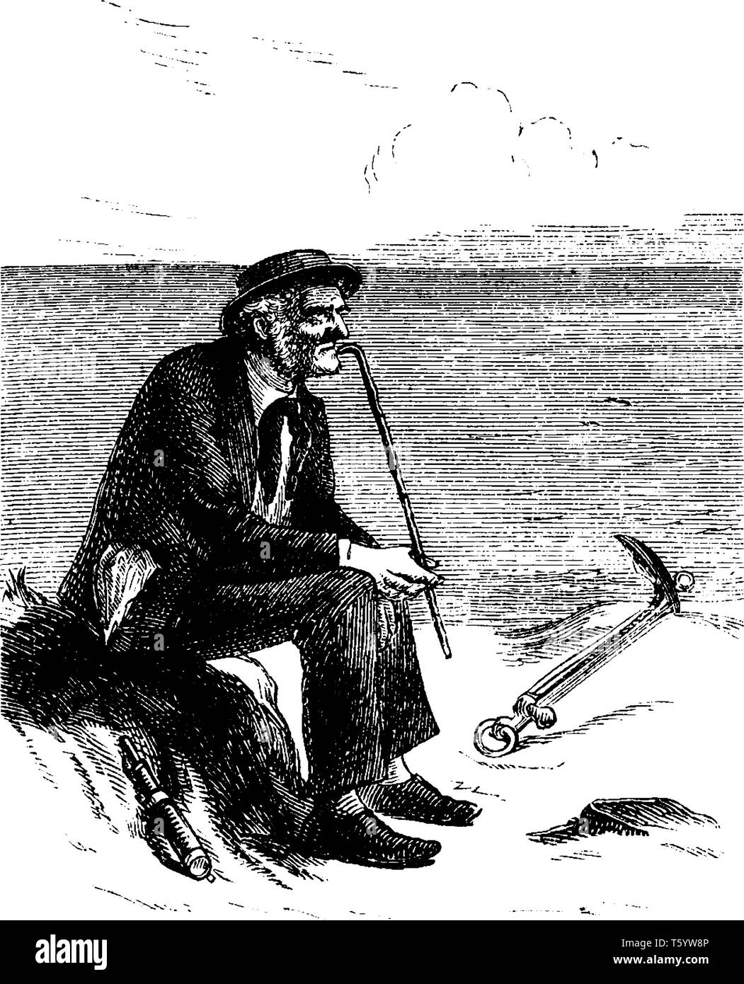 Elderly beach black and white Stock Vector Images - Alamy