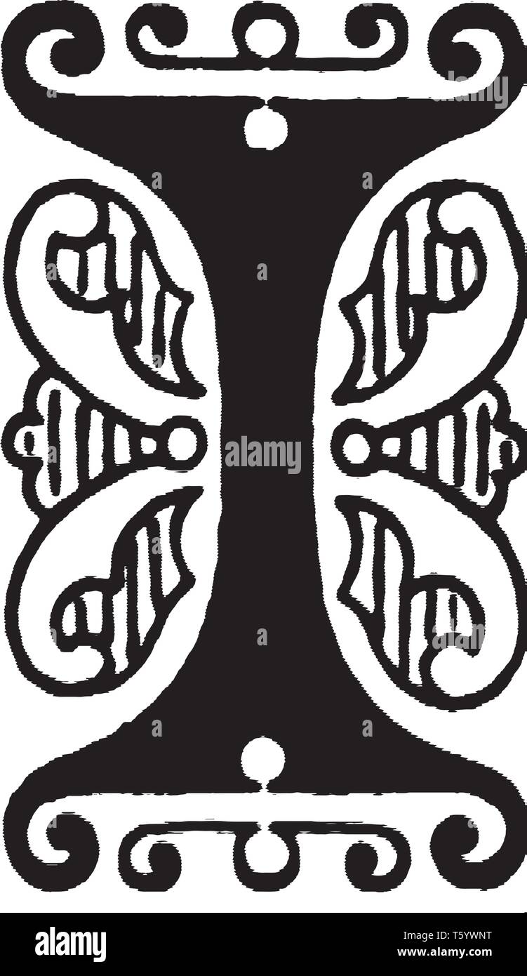 An ornamental letter I, vintage line drawing or engraving illustration ...