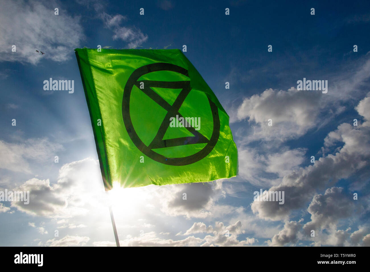 The Extinction Rebellion flag at the Closing Ceremony of the Extinction ...