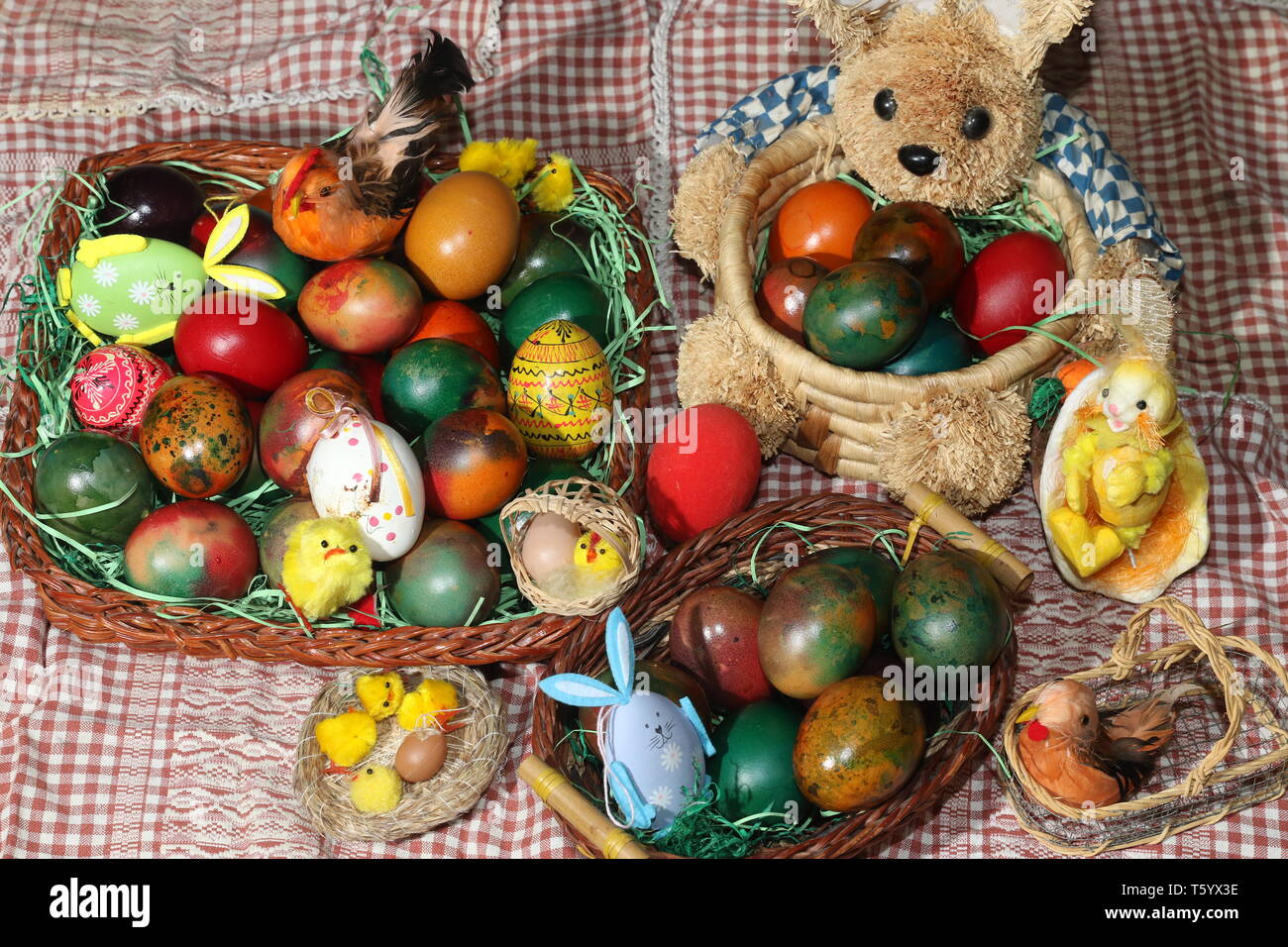 The Easter eggs painted in traditional Bulgarian style on the handmade ...