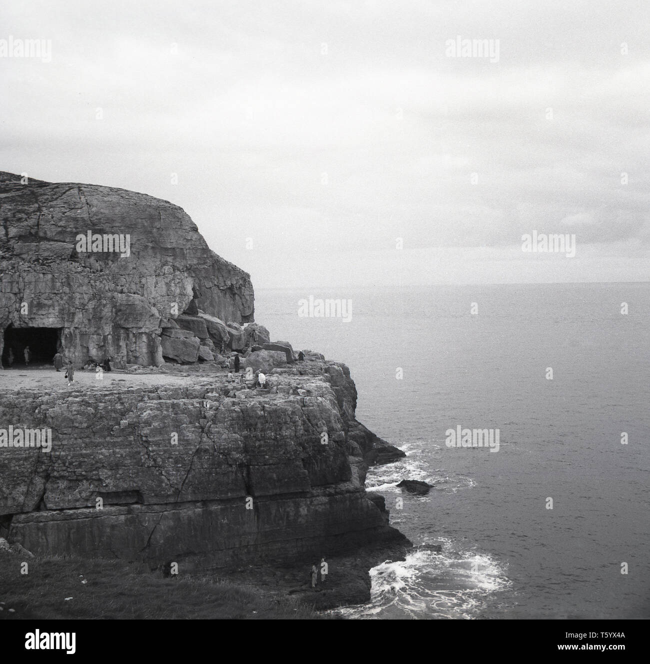1940s, historical, people at the Tilly Whim caves at Swanage, on the ...