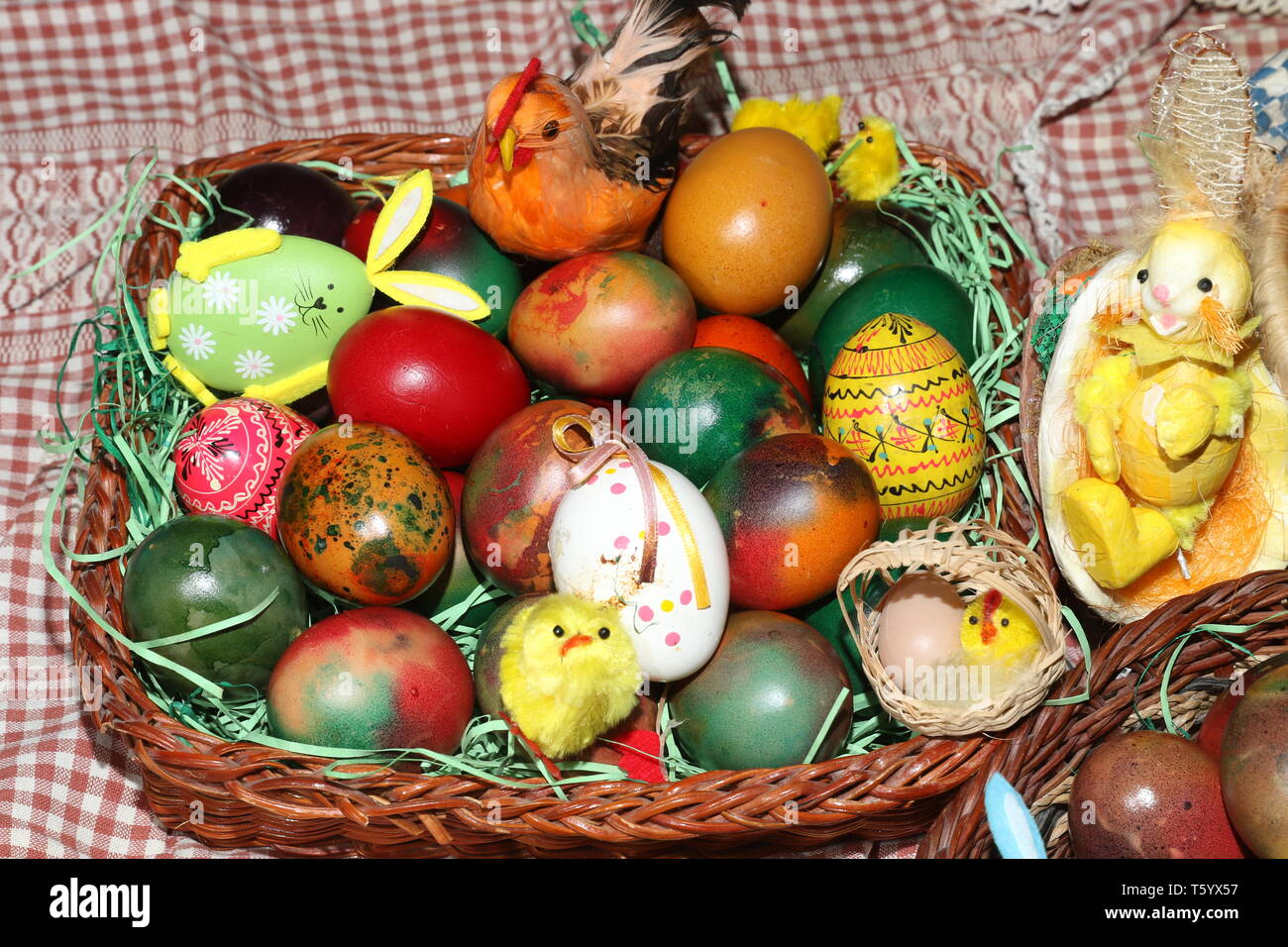 The Easter eggs painted in traditional Bulgarian style on the handmade ...