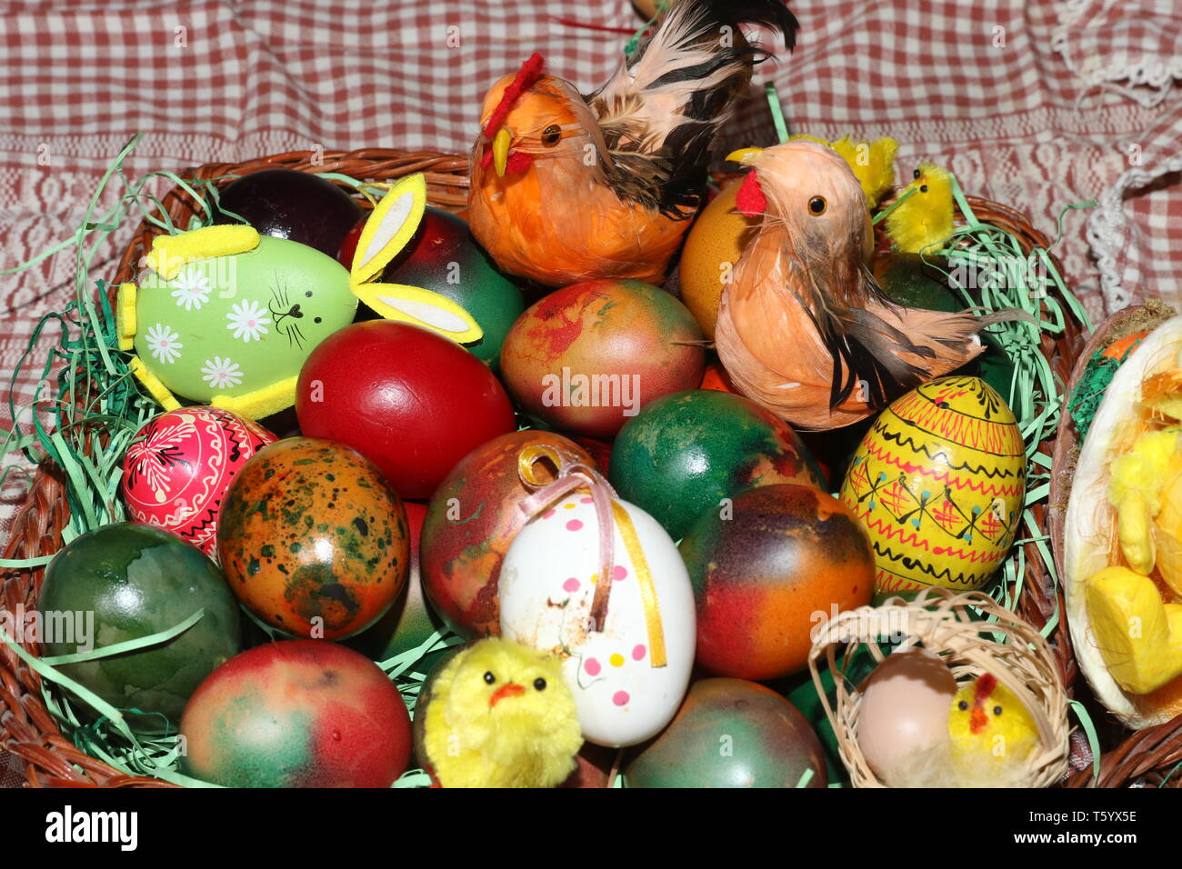 The Easter eggs painted in traditional Bulgarian style on the handmade ...