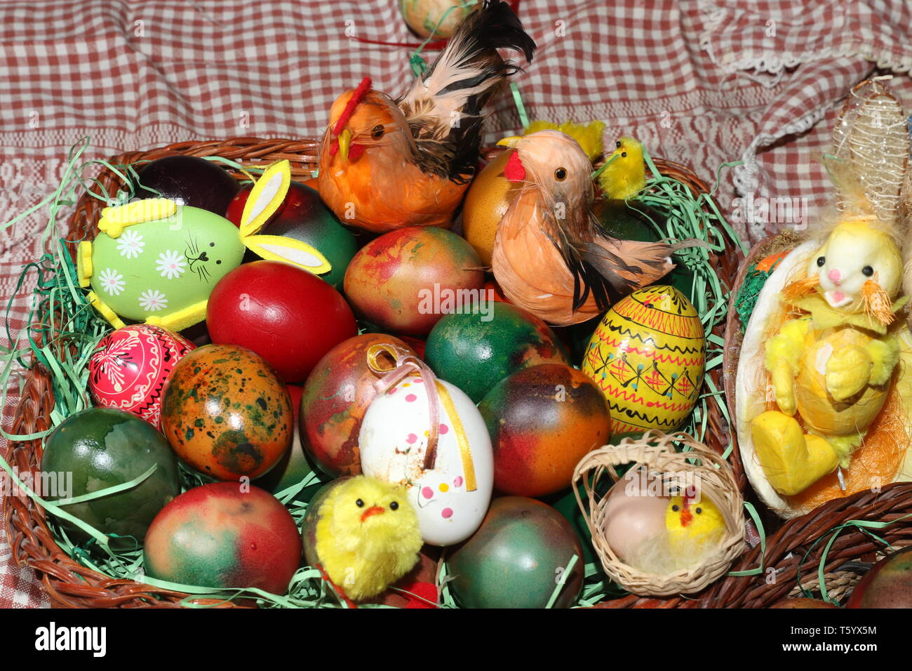 The Easter eggs painted in traditional Bulgarian style on the handmade ...