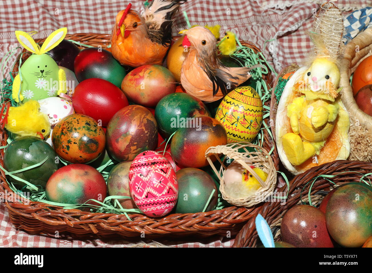 The Easter eggs painted in traditional Bulgarian style on the handmade ...