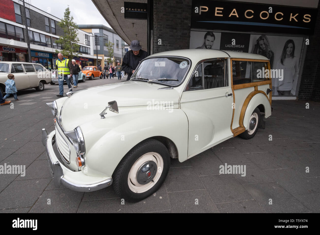 White 1968 Morris Minor Traveller Estate car with wood trim at a ...
