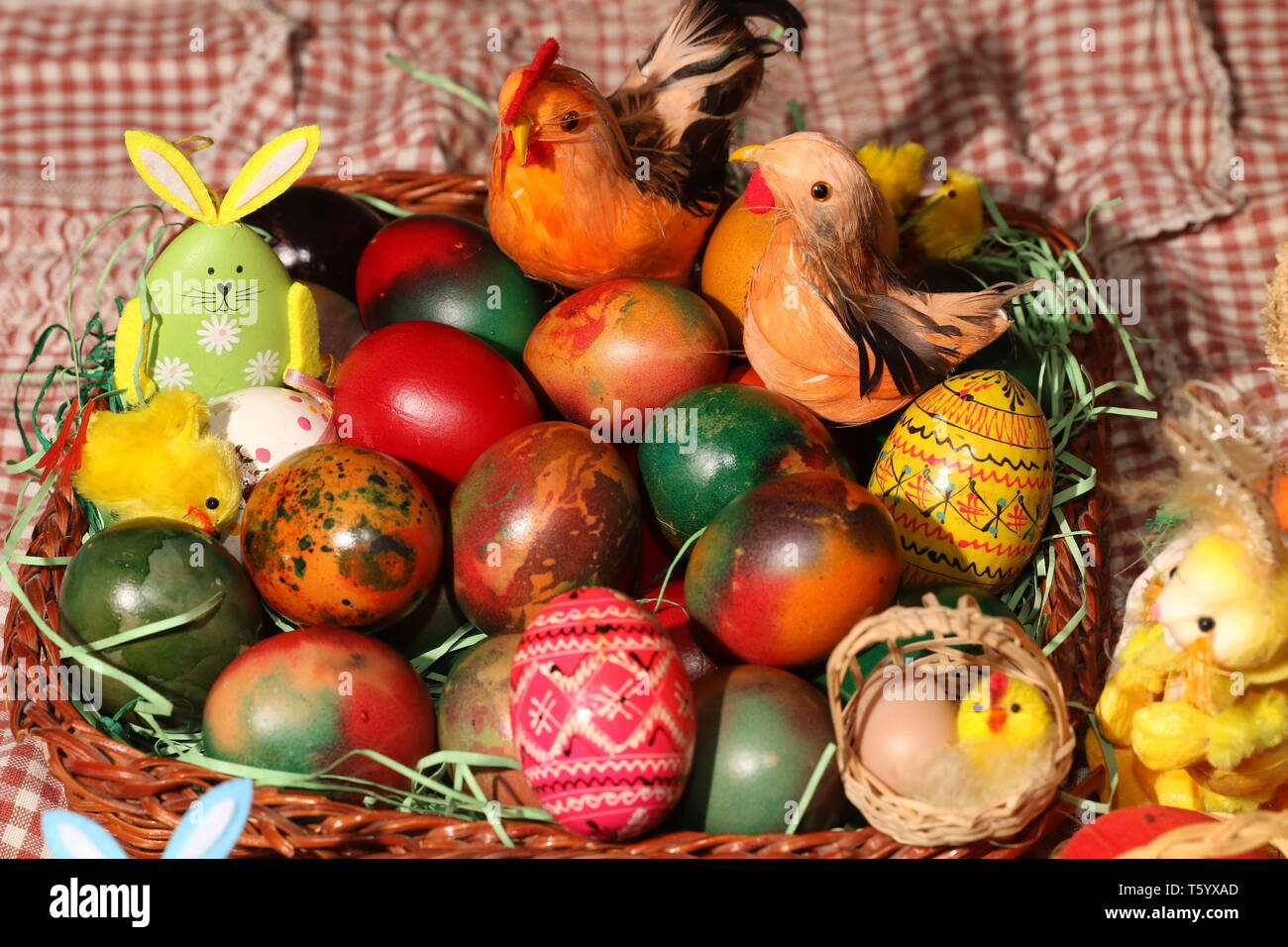 The Easter eggs painted in traditional Bulgarian style on the handmade ...