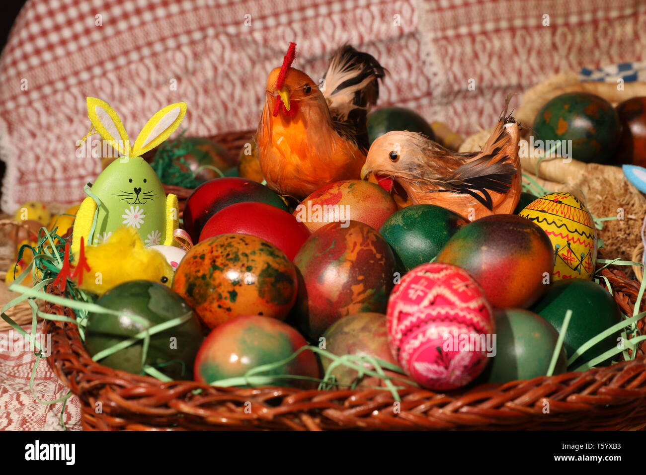 The Easter eggs painted in traditional Bulgarian style on the handmade ...