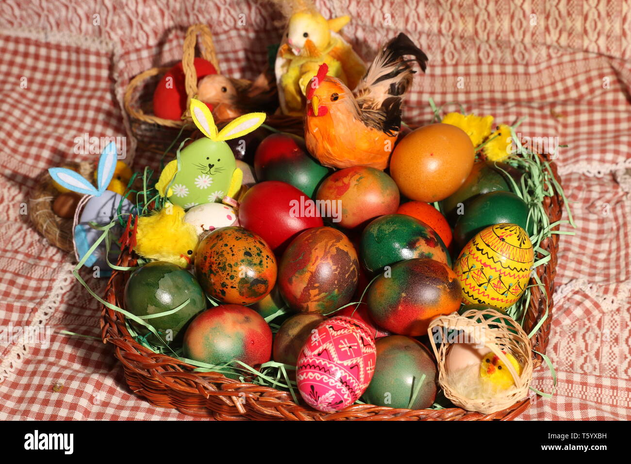 The Easter eggs painted in traditional Bulgarian style on the handmade ...