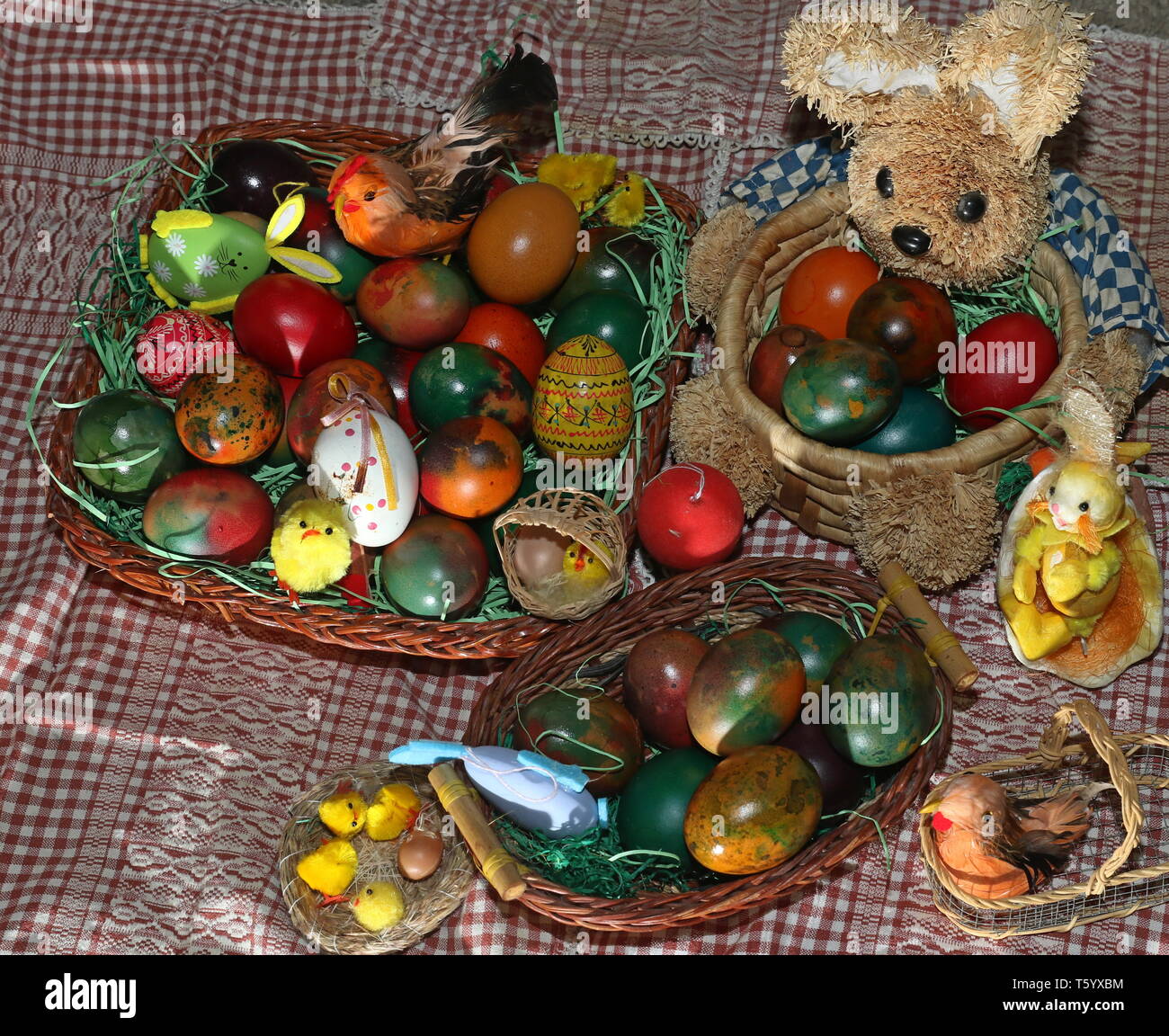 The Easter eggs painted in traditional Bulgarian style on the handmade ...