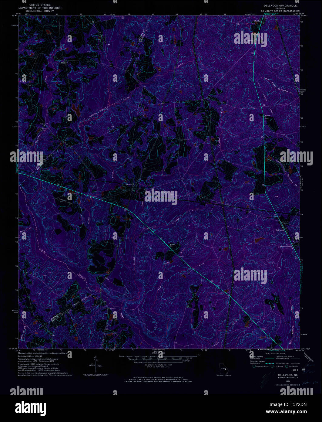 USGS TOPO Map Georgia GA Dellwood 245526 1971 24000 Inverted ...