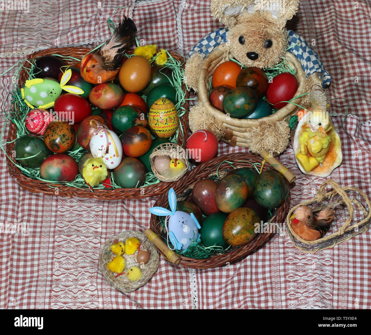 The Easter eggs painted in traditional Bulgarian style on the handmade ...