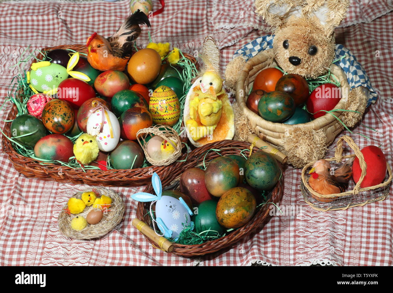 The Easter eggs painted in traditional Bulgarian style on the handmade ...