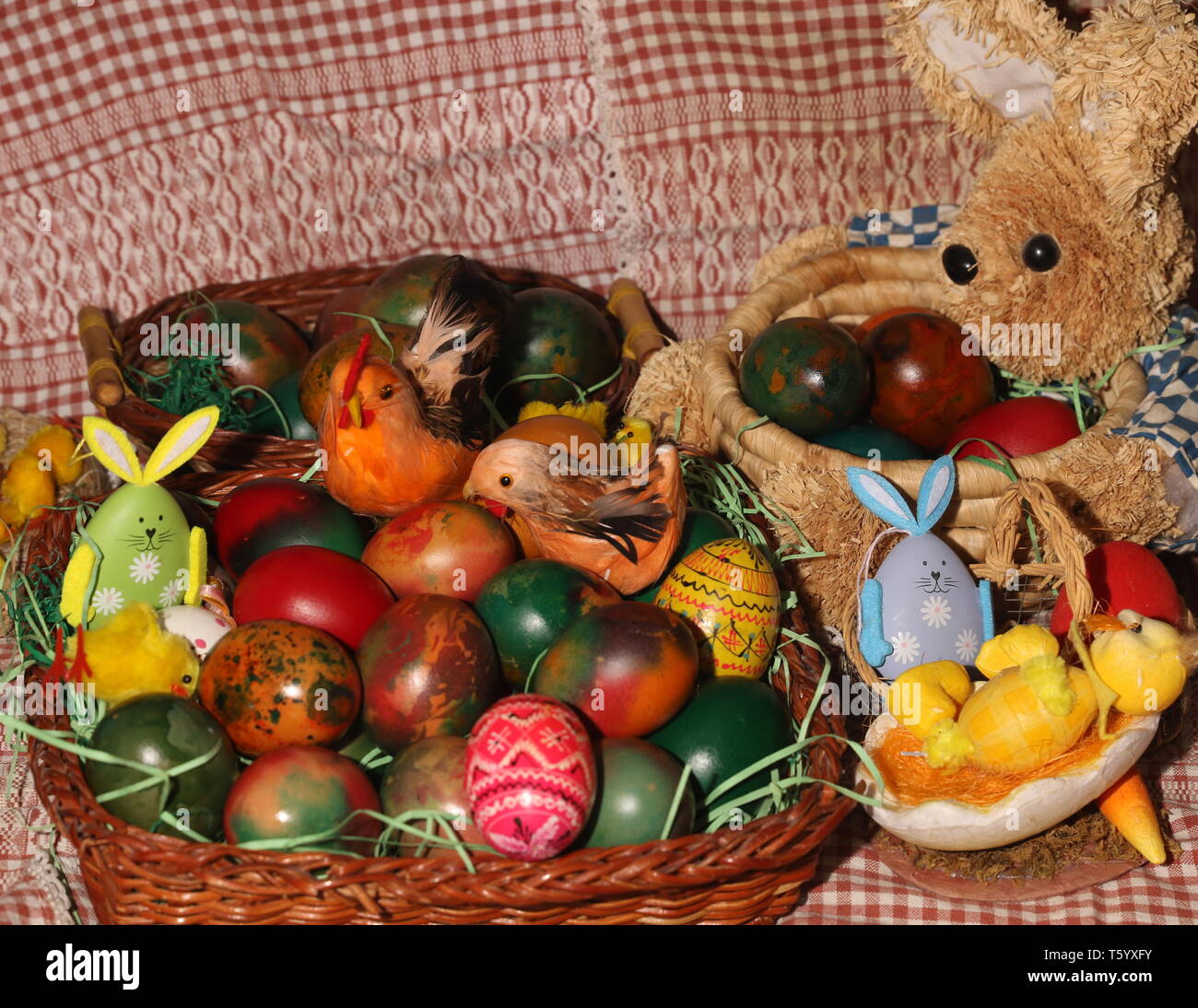 The Easter eggs painted in traditional Bulgarian style on the handmade ...
