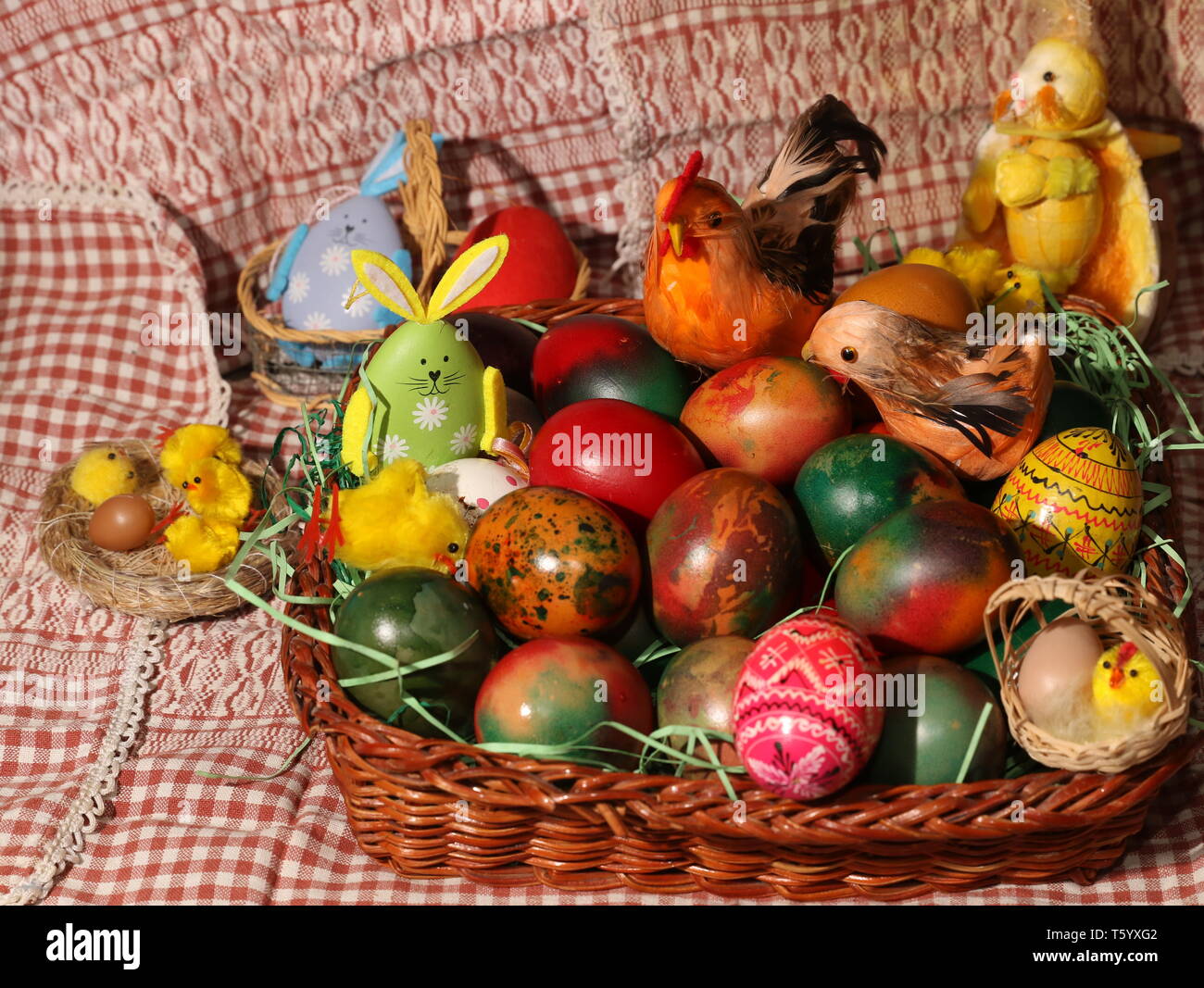 The Easter eggs painted in traditional Bulgarian style on the handmade ...