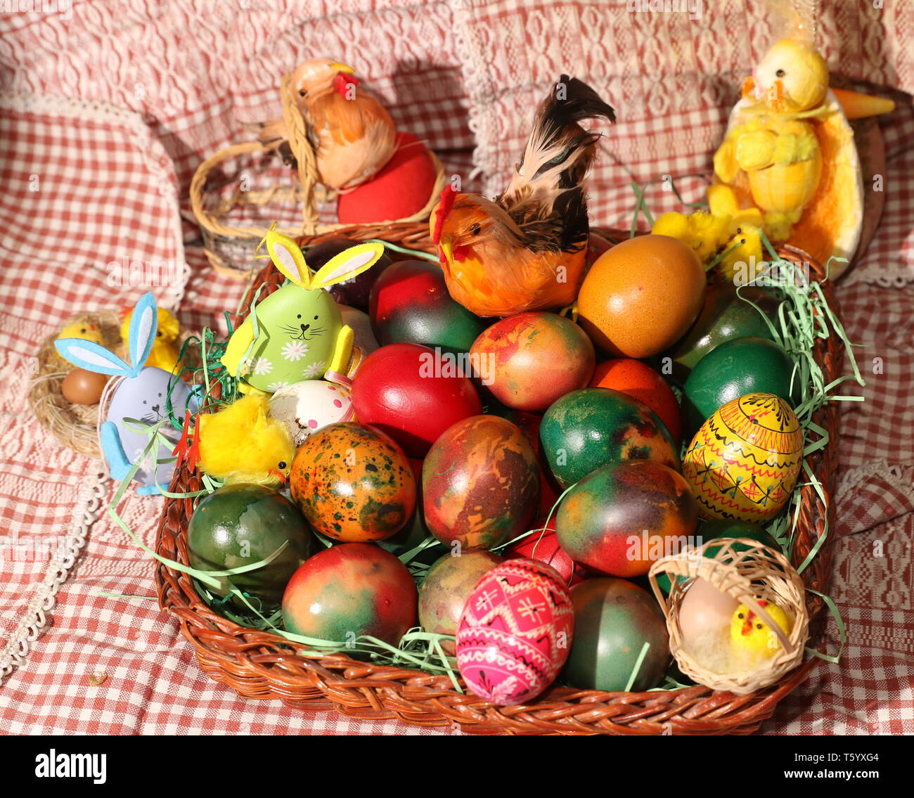 The Easter eggs painted in traditional Bulgarian style on the handmade ...