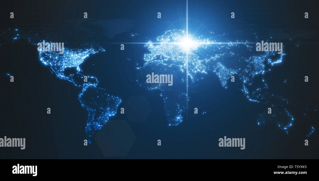 power of russia, energy beam on moscow. dark map with illuminated ...