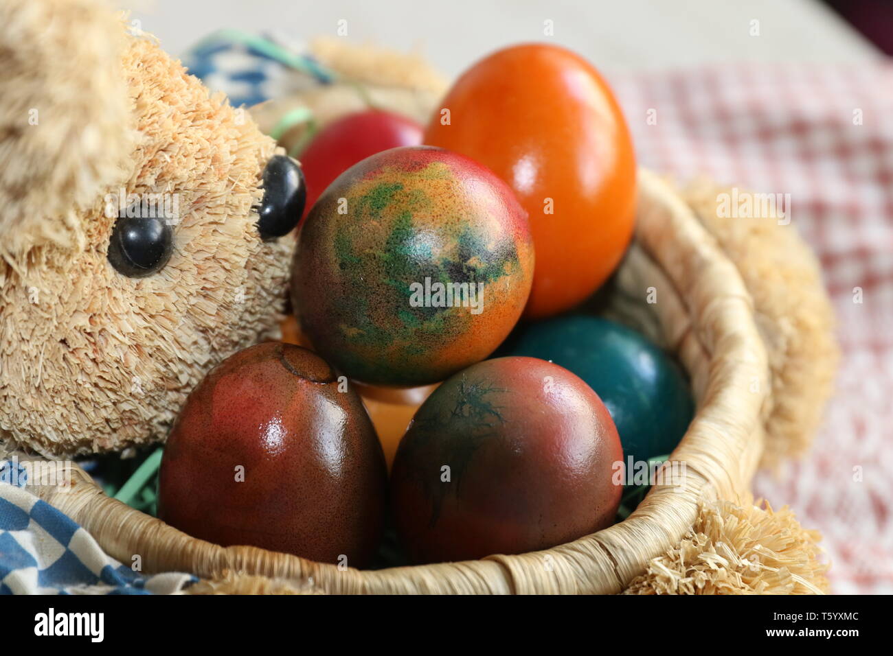 The Easter eggs painted in traditional Bulgarian style on the handmade ...