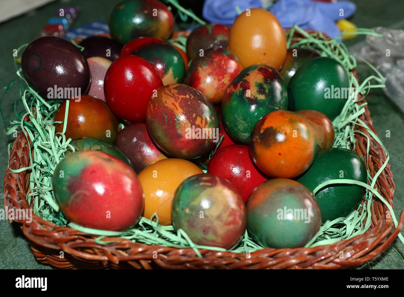 The Easter eggs painted in traditional Bulgarian style on the handmade ...
