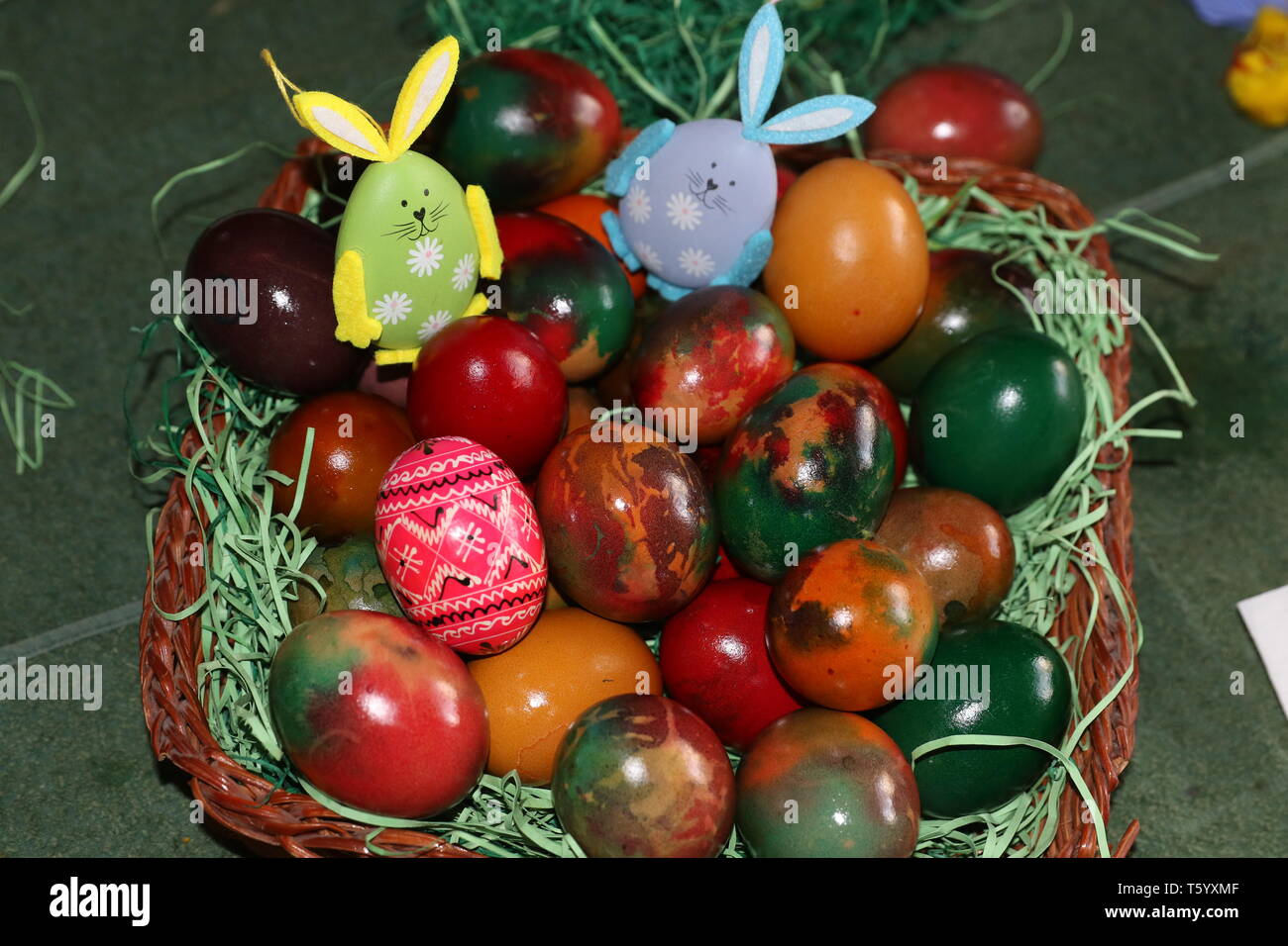 The Easter eggs painted in traditional Bulgarian style on the handmade ...