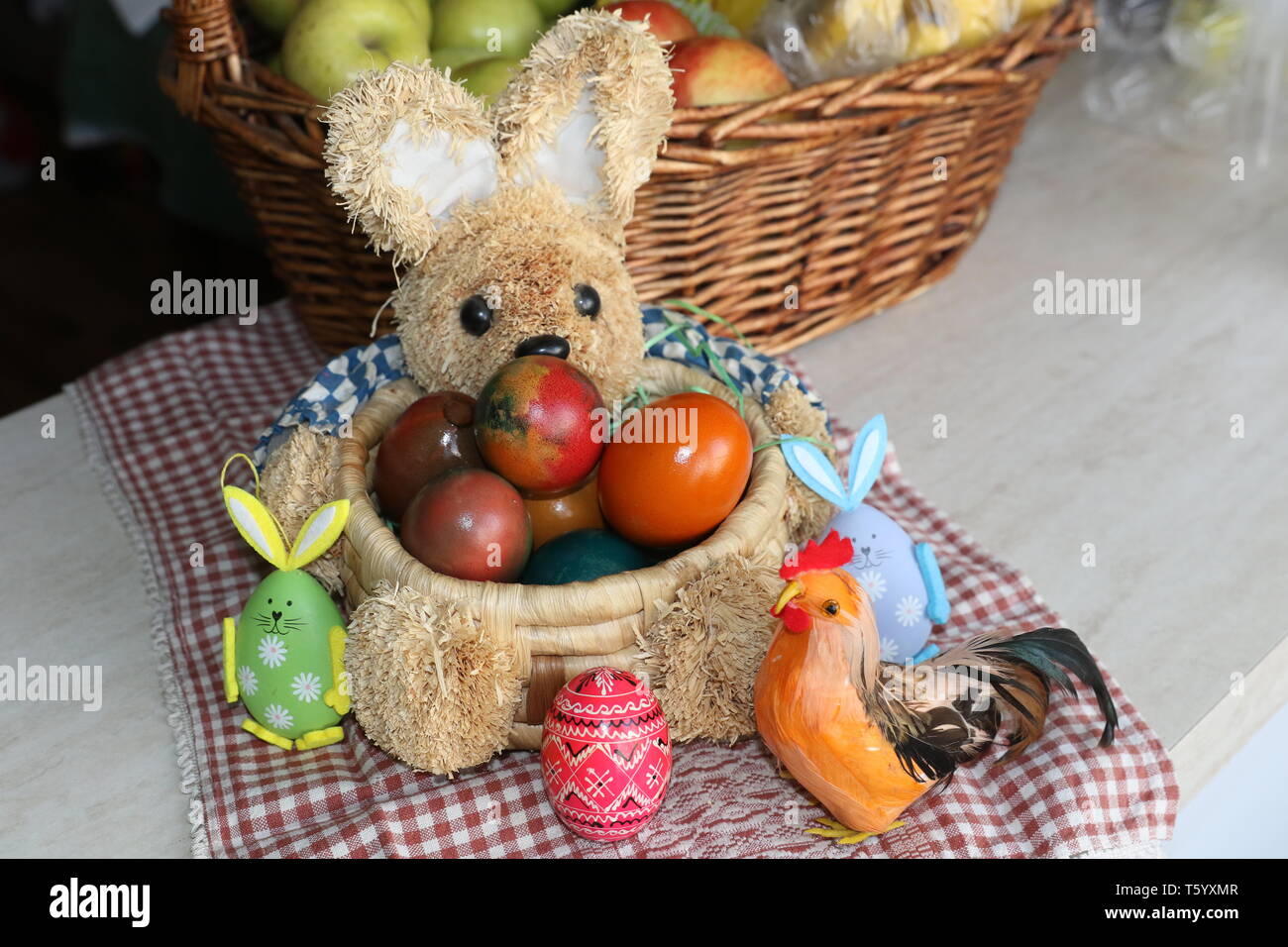 The Easter eggs painted in traditional Bulgarian style on the handmade ...