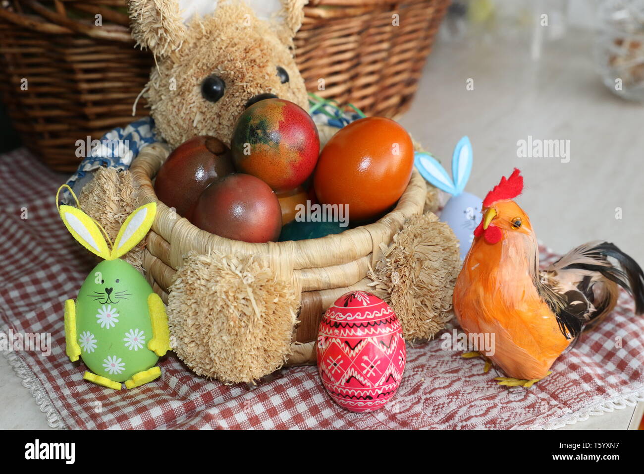 The Easter eggs painted in traditional Bulgarian style on the handmade ...