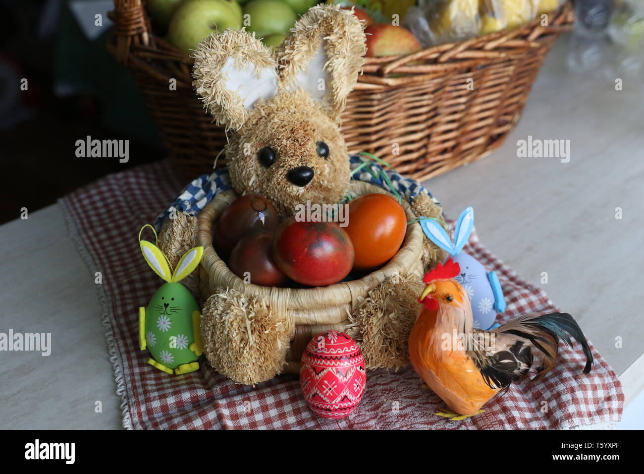 The Easter eggs painted in traditional Bulgarian style on the handmade ...