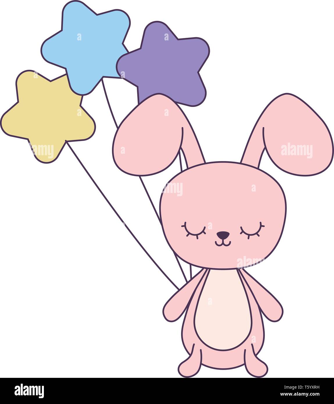 cute rabbit animal with balloons helium vector illustration design ...