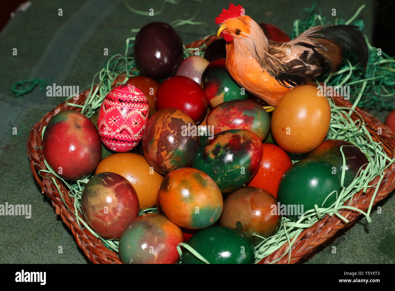 The Easter eggs painted in traditional Bulgarian style on the handmade ...
