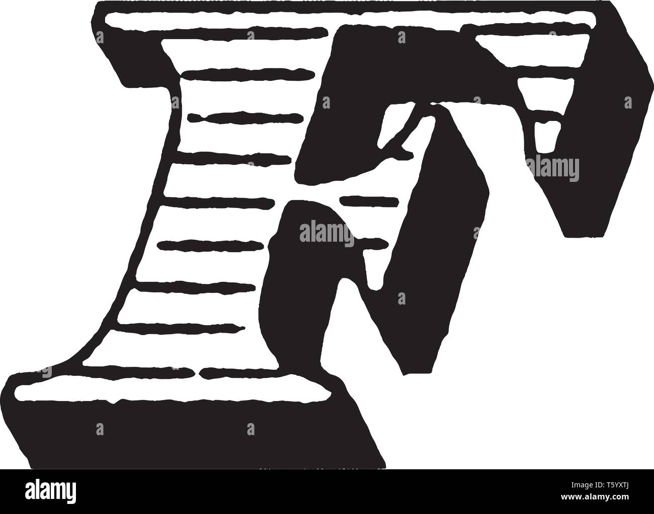 A capital letter F in Italic with lines, vintage line drawing or ...