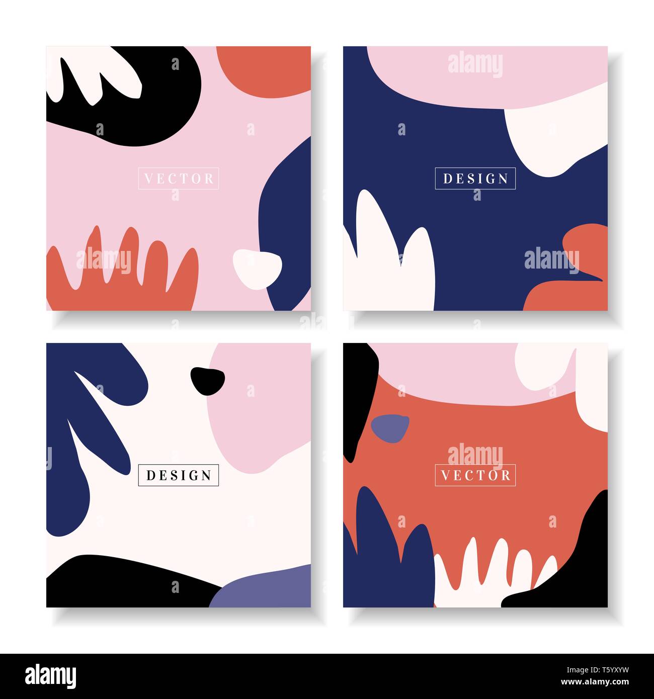 A set of four square design templates with abstract floral shapes and ...