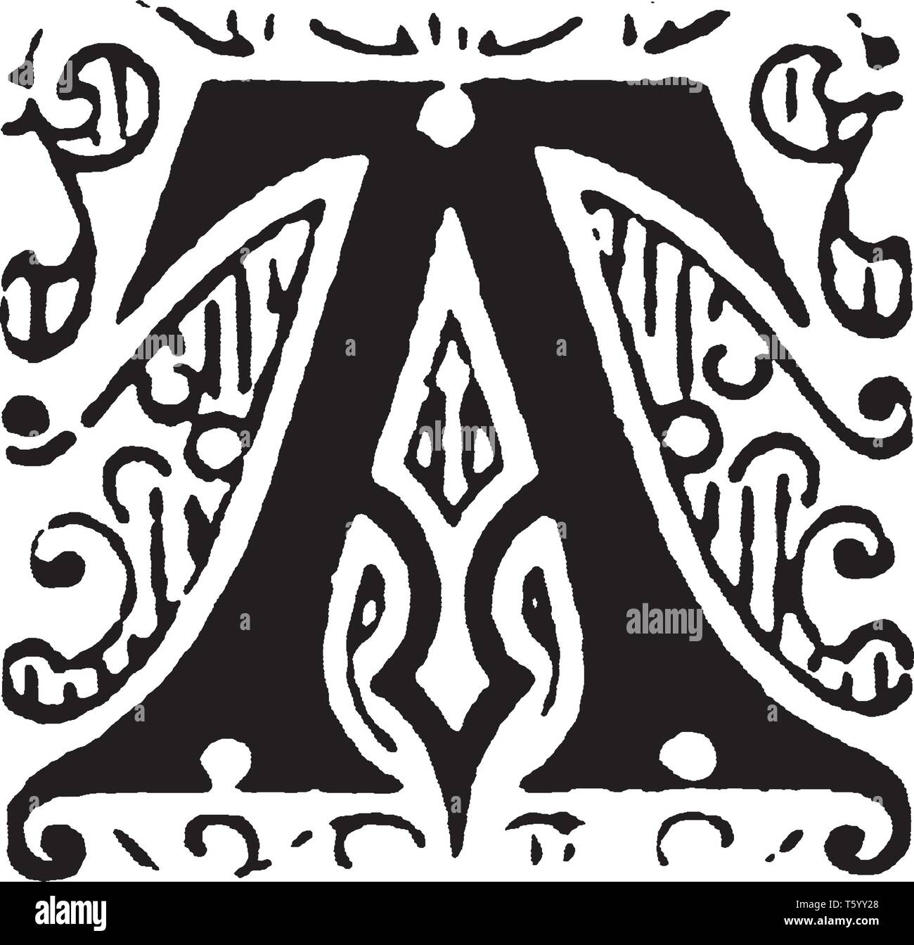 An ornamental capital letter A, vintage line drawing or engraving ...