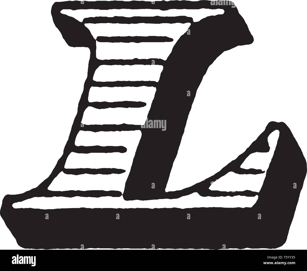 A capital letter L with lines, vintage line drawing or engraving ...