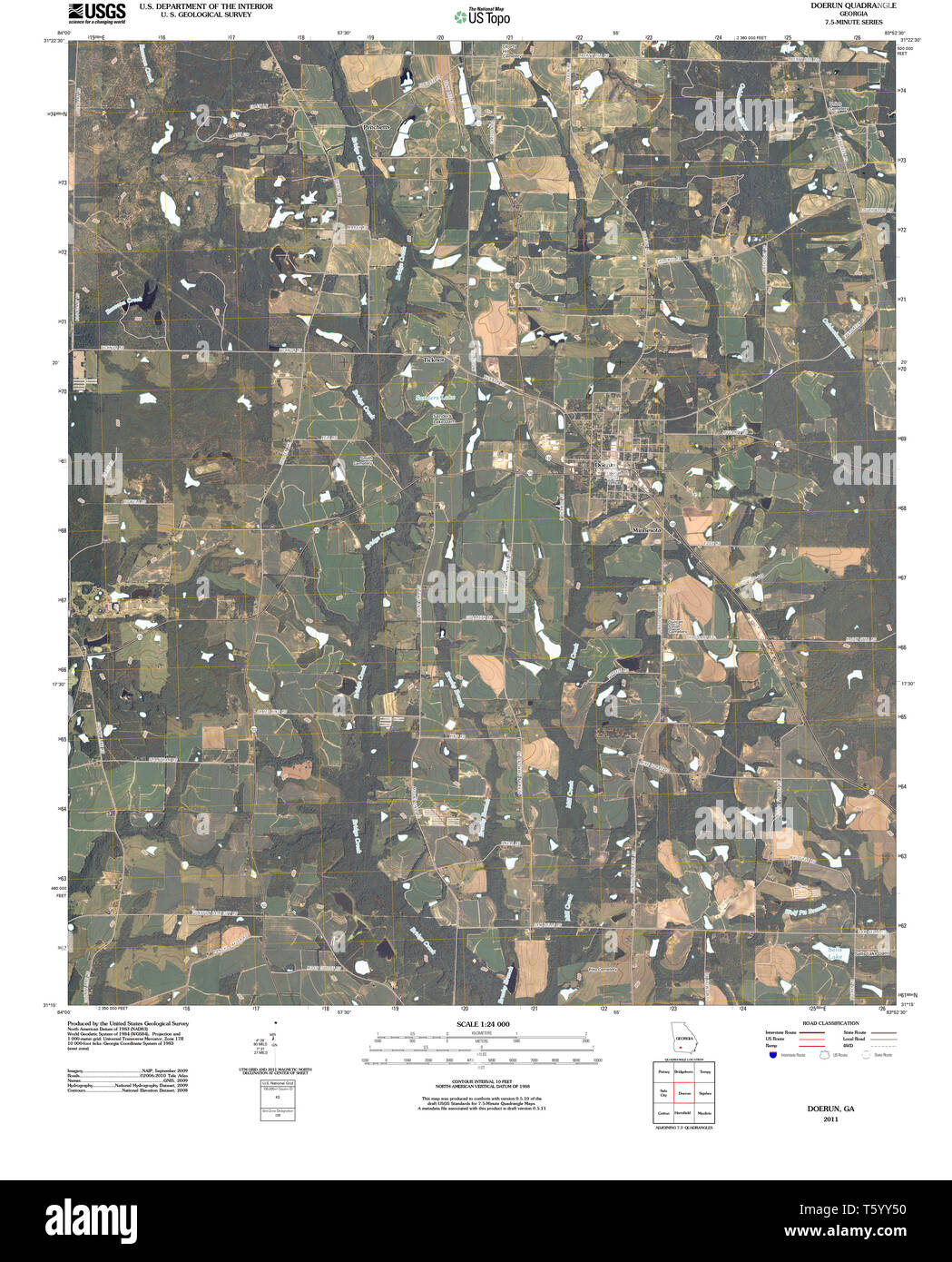 USGS TOPO Map Georgia GA Doerun 20110317 TM Restoration Stock Photo - Alamy