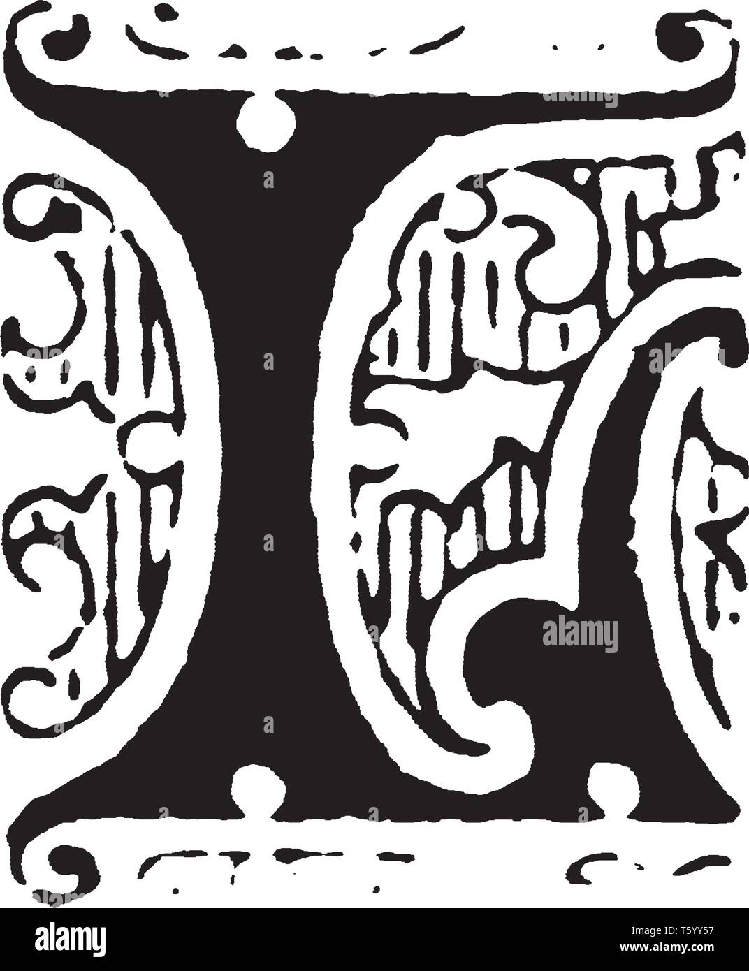 An ornamental capital letter L, vintage line drawing or engraving ...