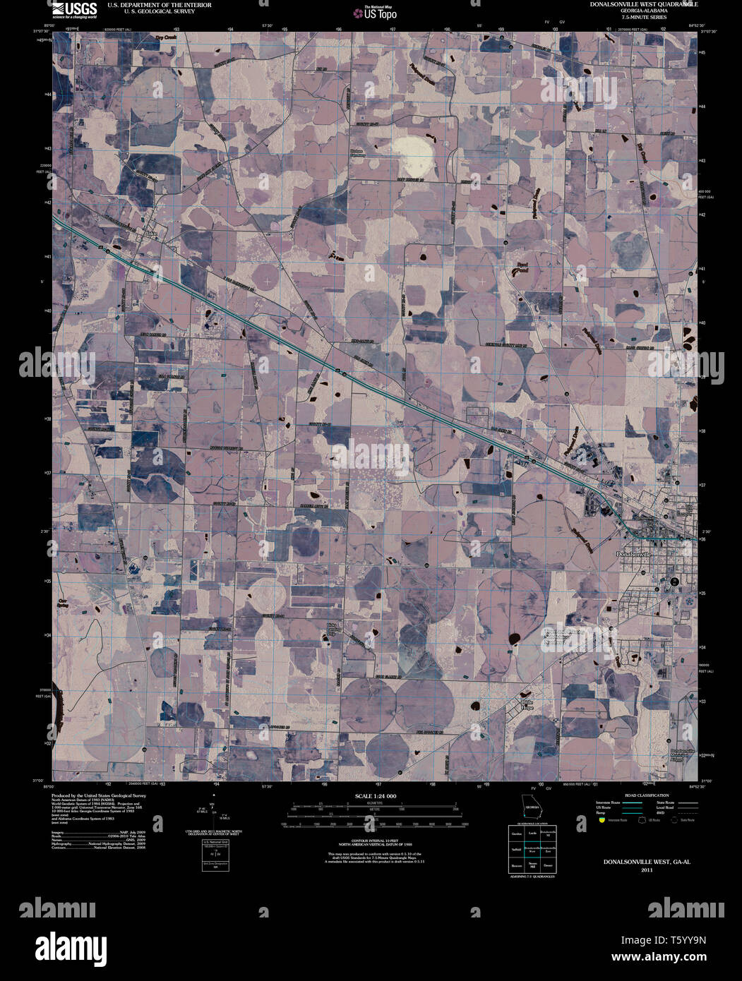 USGS TOPO Map Georgia GA Donalsonville West 20110314 TM Inverted ...