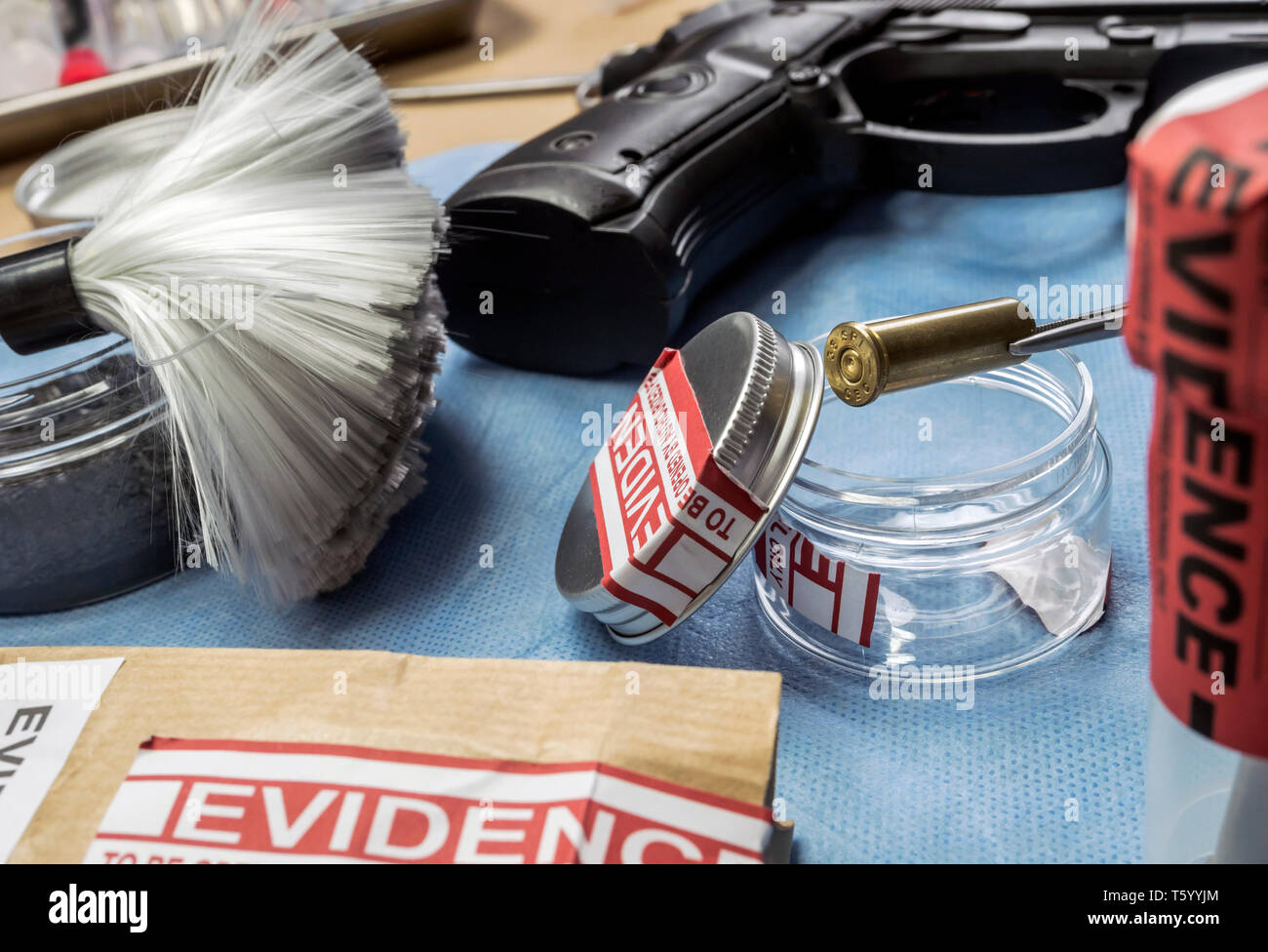 Criminalistic Laboratory, Bullet shell analysis, conceptual image Stock ...