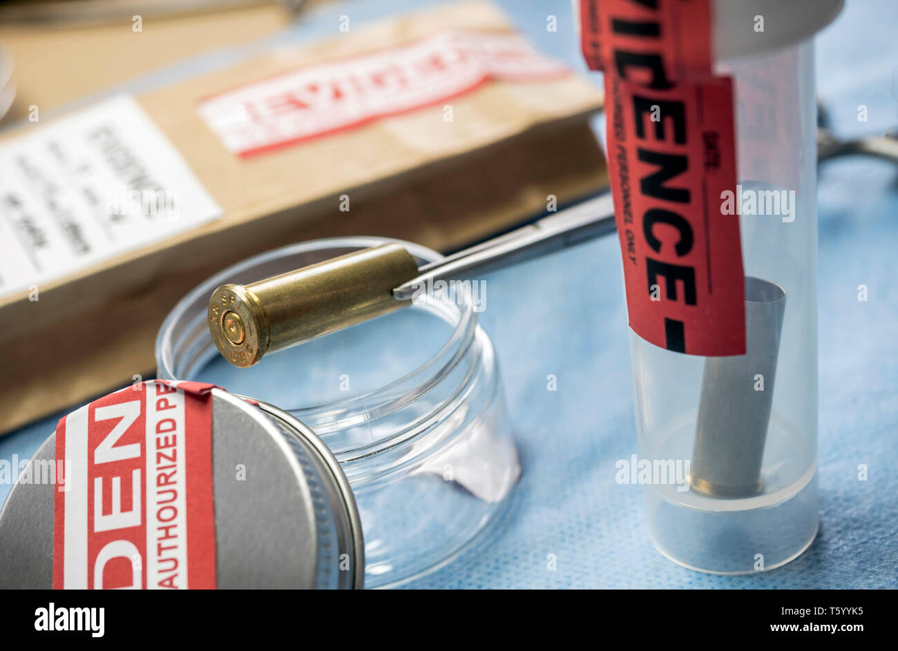 Criminalistic Laboratory, Bullet shell analysis, conceptual image Stock ...