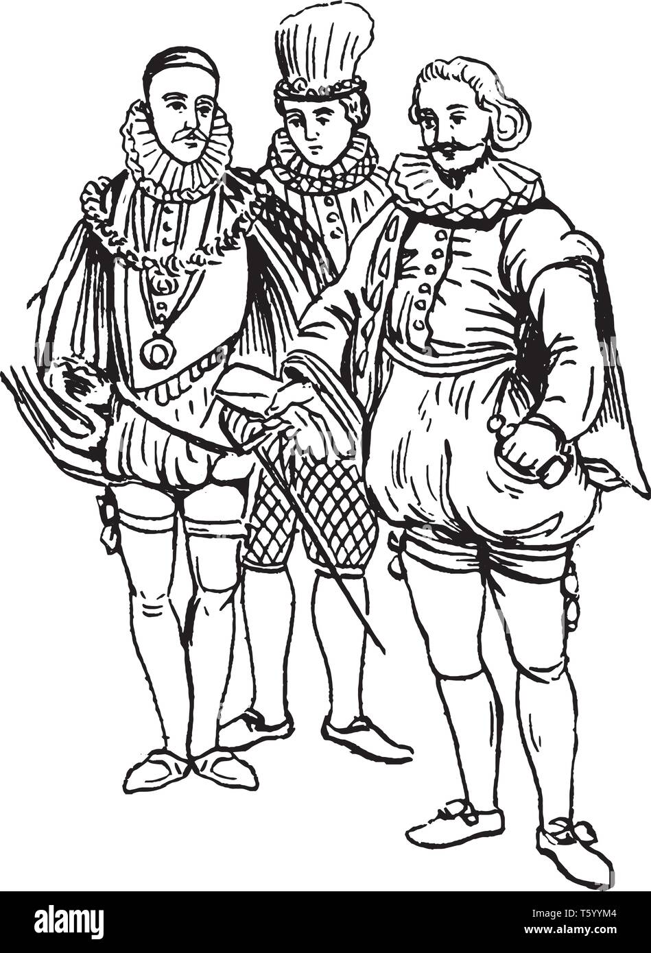 This illustration represents Male Costumes from the Time of Elizabeth I ...