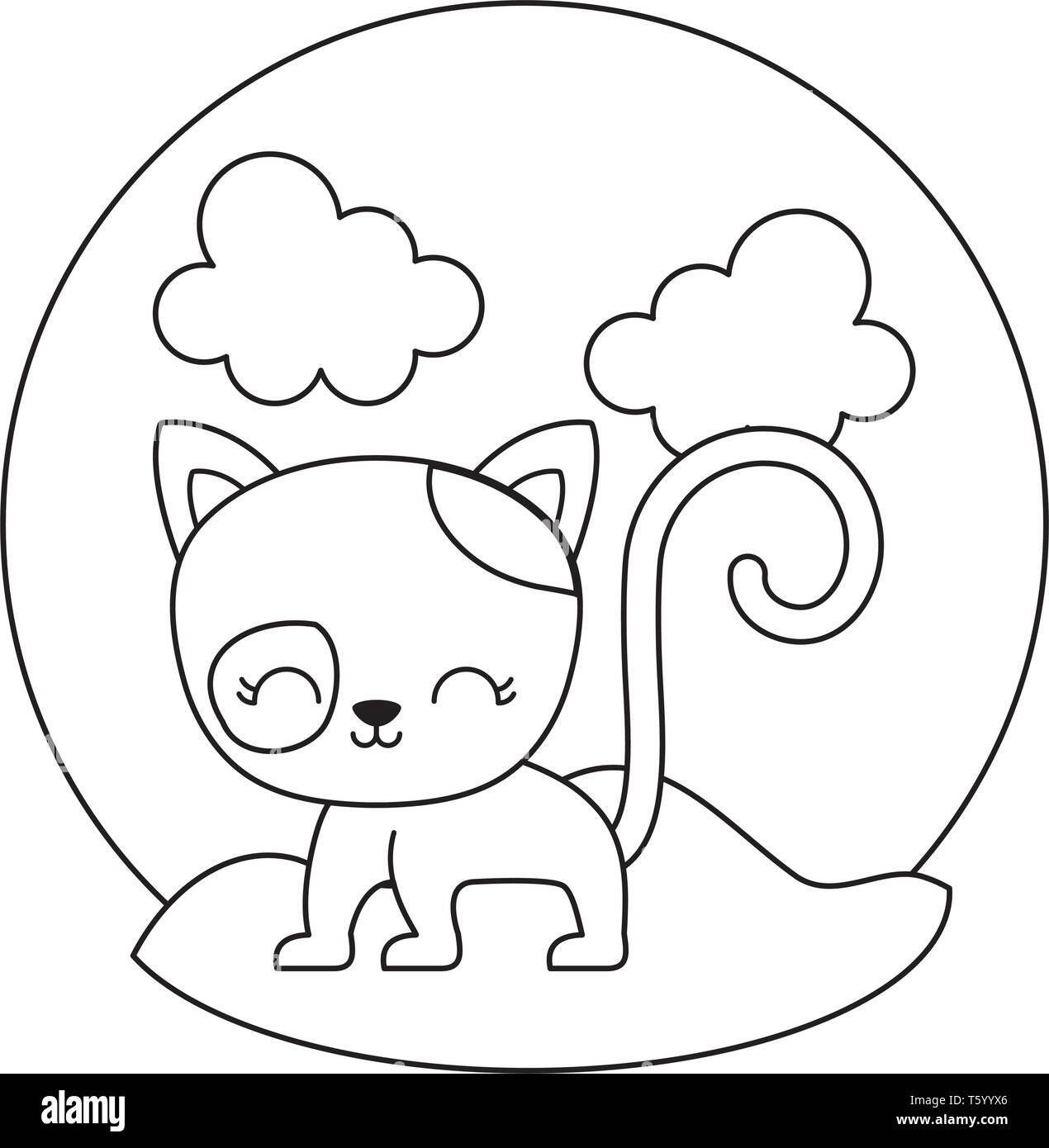 cute cat animal in landscape scene vector illustration design Stock ...