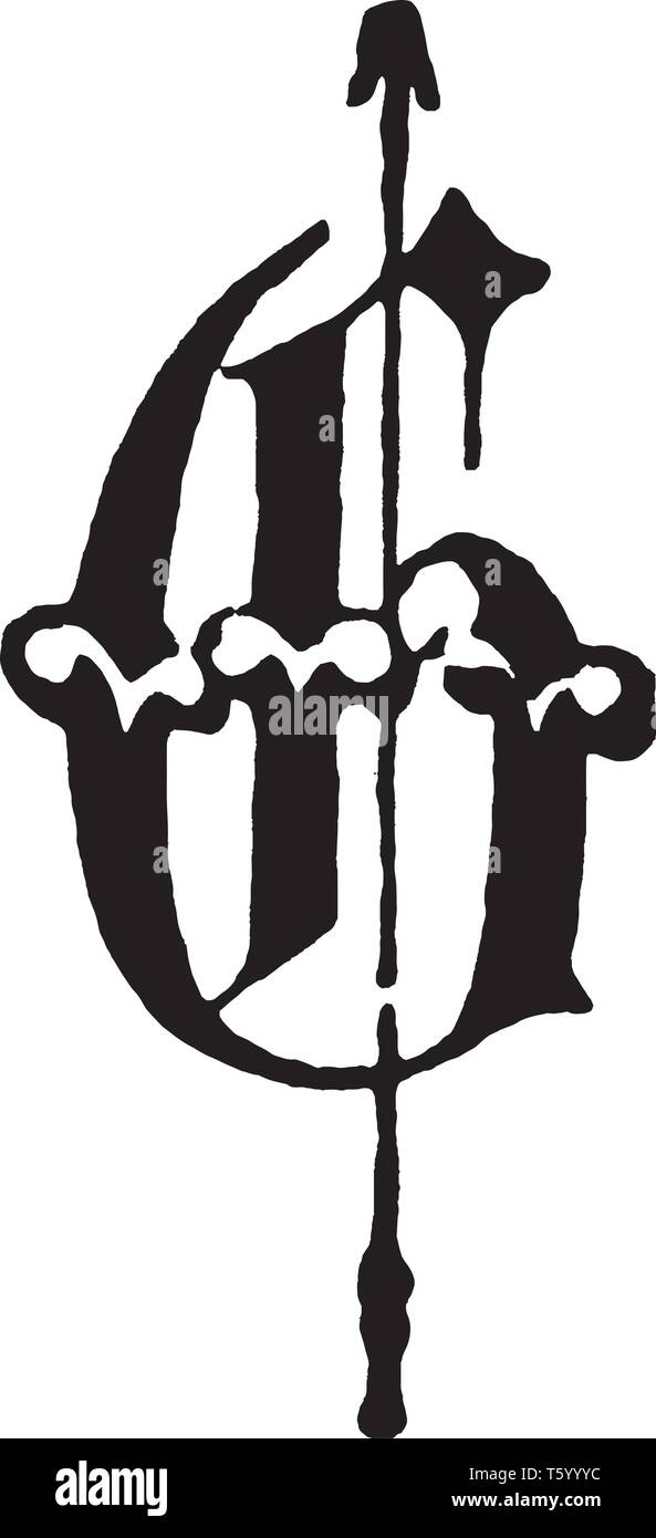 An old English letter G fancy text, vintage line drawing or engraving ...