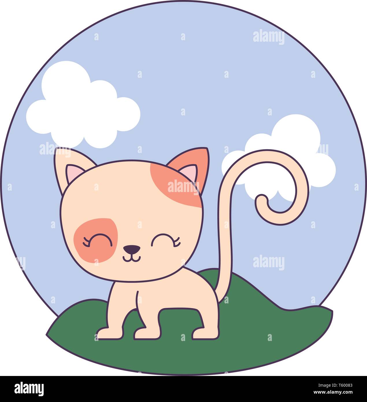 cute cat animal in landscape scene vector illustration design Stock ...