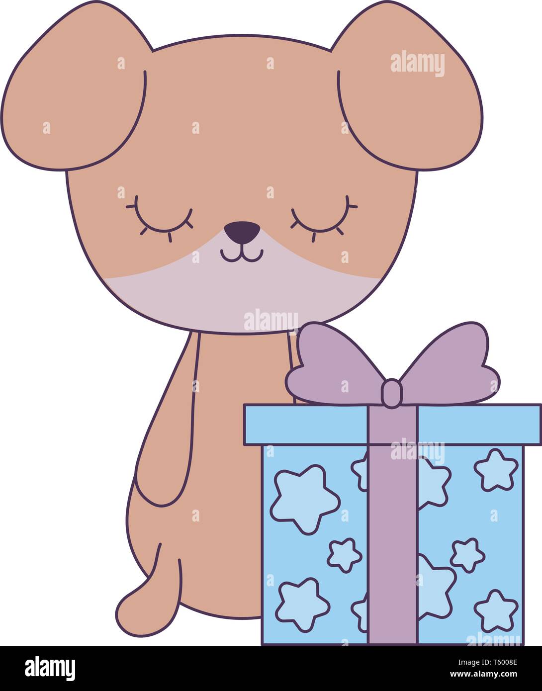 cute dog animal with gift box vector illustration design Stock Vector ...