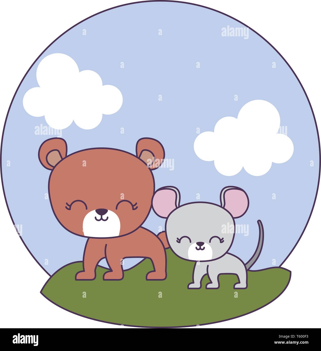 cute bear with mouse in landscape vector illustration design Stock ...