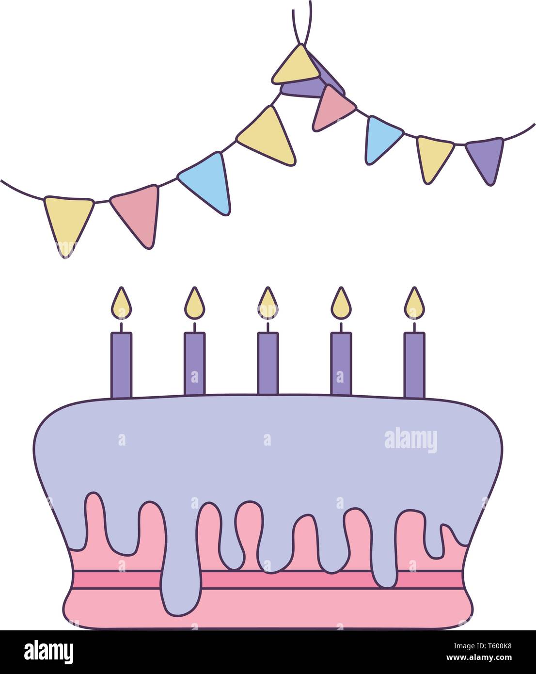 sweet cake of birthday with garlands hanging vector illustration design ...