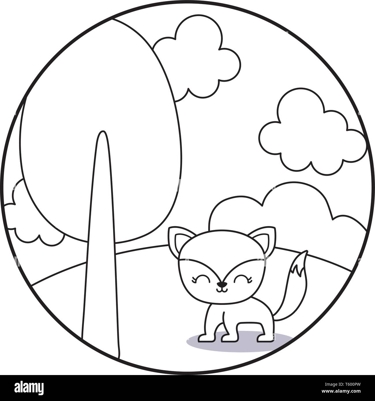 cute fox animal in landscape scene vector illustration design Stock ...