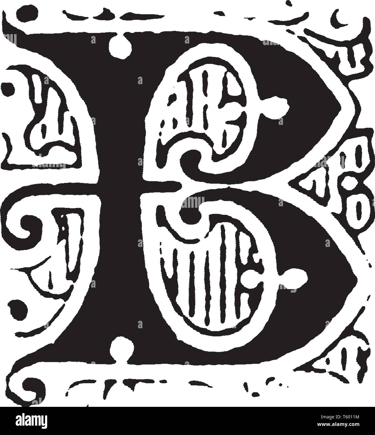 An ornamental capital letter B, vintage line drawing or engraving ...