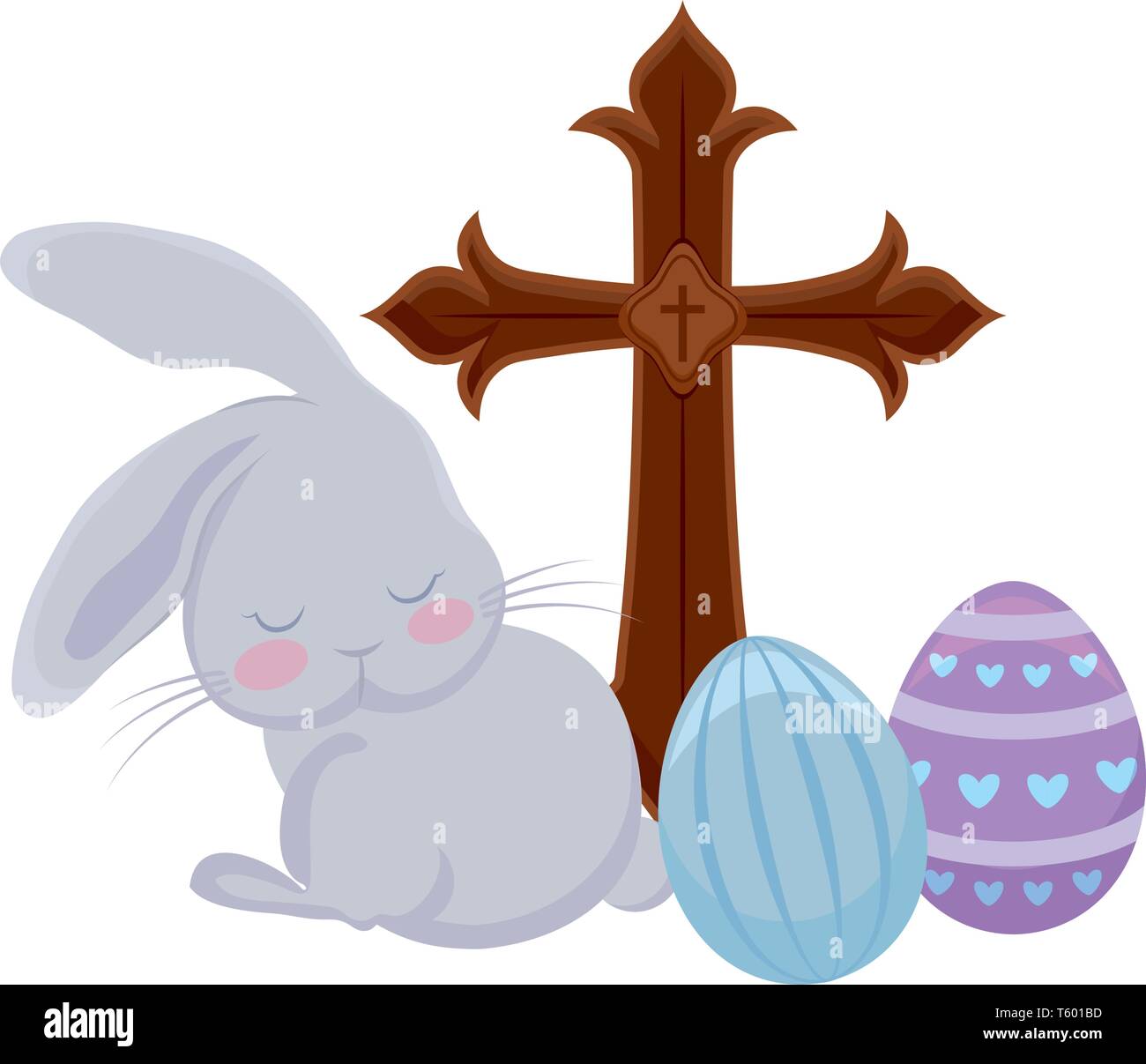 cute rabbit with eggs of easter and catholic cross vector illustration ...