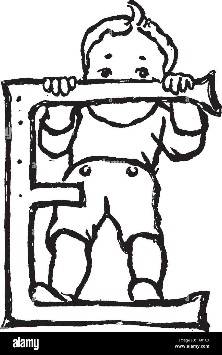 A Capital Letter E In Medieval Lettering Vintage Line Drawing Or