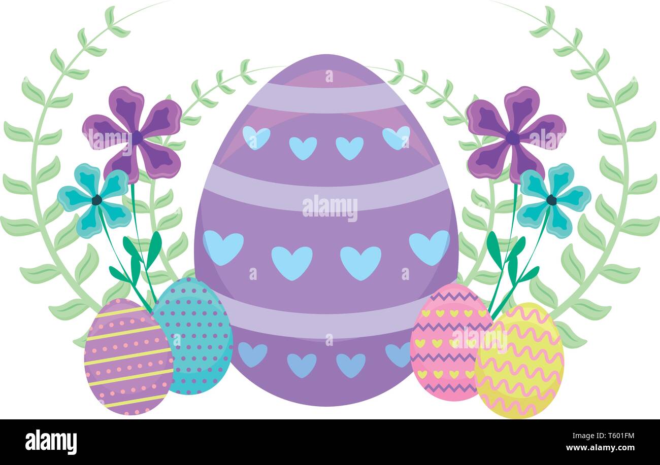 decorated eggs of easter with flowers vector illustration design Stock ...